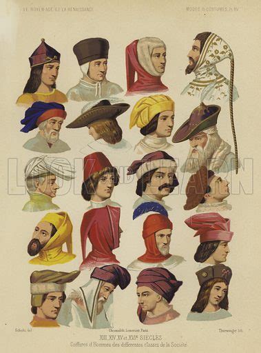 Mens Hats And Headdresses 13th 16th Century Stock Image Look And Learn
