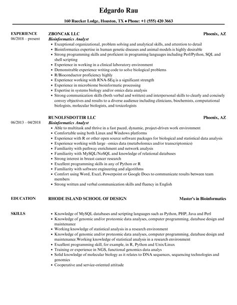 Bioinformatics Analyst Resume Samples Velvet Jobs