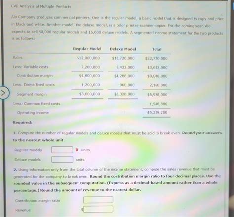 Solved CVP Analysis Of Multiple ProductsAlo Company Produces Chegg Com