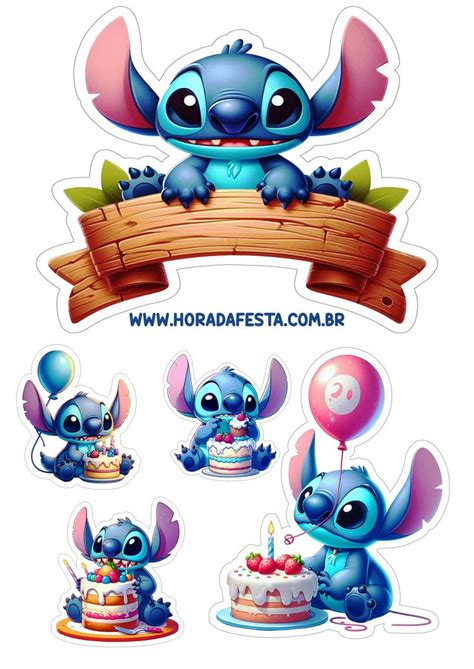 Stitch Topo De Bolo Aniversário Infantil Topper Cake Para Imprimir Png