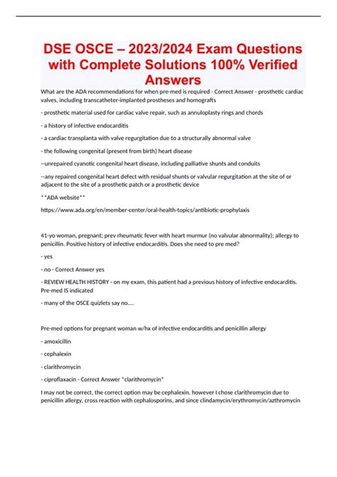 Dse Osce 20232024 Exam Questions With Complete Solutions 100 Verified Answers Dse Osce
