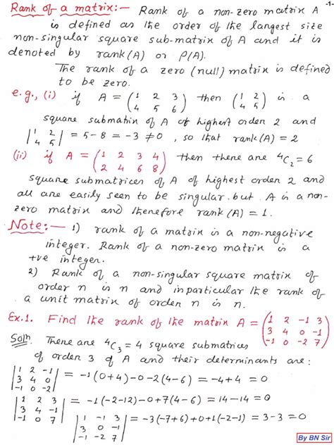 Lecture No1 Rank Of Matrix Determinantal Approach 1 To 5 Pdf
