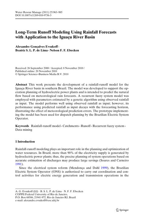 pdf long term runoff modeling using rainfall forecasts with
