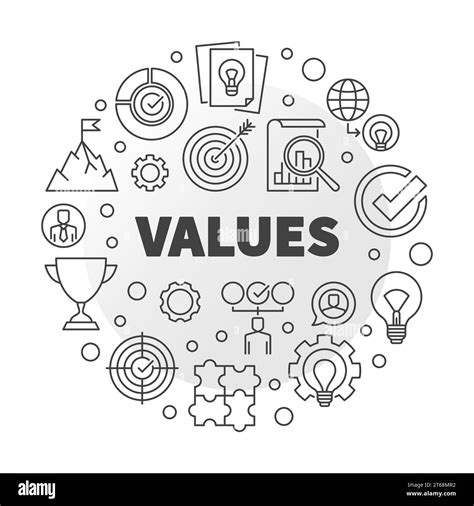 Business Values Vector Round Concept Minimal Outline Illustration Stock