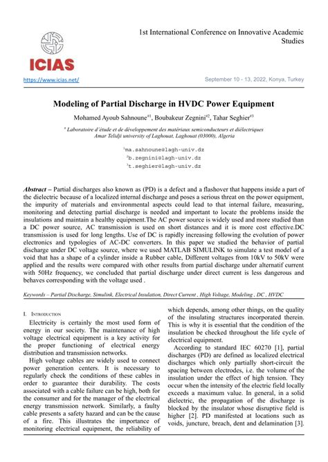 PDF Modeling Of Partial Discharge In HVDC Power Equipment