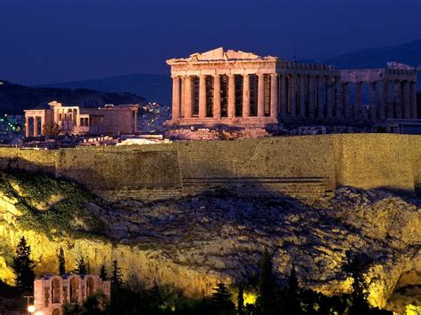 Acropolis Nightfall Athens Parthenon Glow Timeless Acropolis Hd