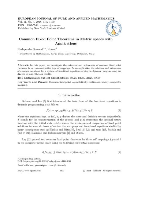 pdf common fixed point theorems in metric spaces with applications