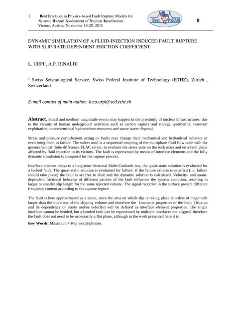 Pdf Dynamic Modeling Of Slip Rate Dependent Friction During Injection