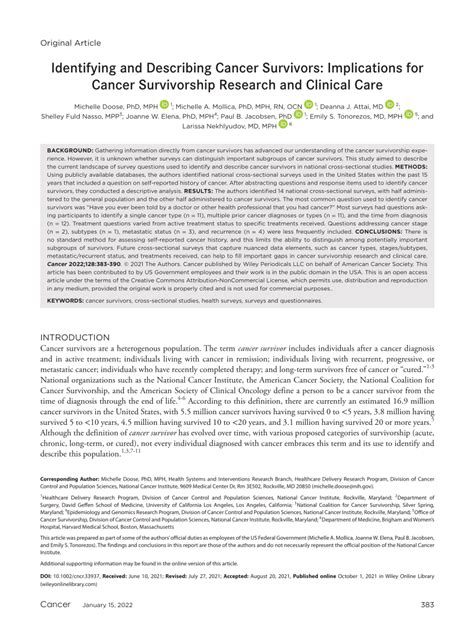 Pdf Identifying And Describing Cancer Survivors Implications For