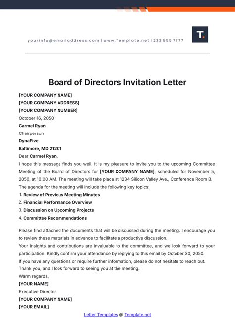 board of directors invitation letter template freedom