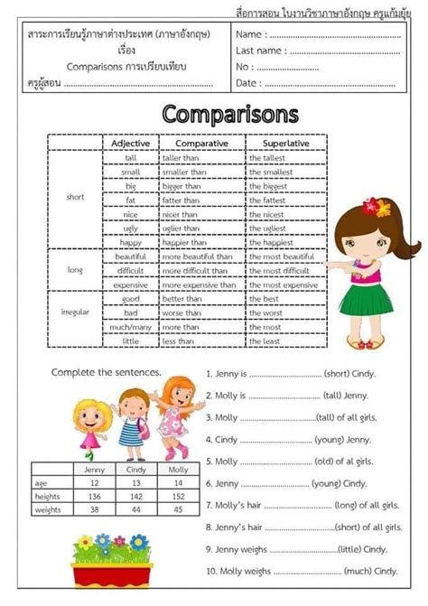 Comparisons Worksheet สื่อการสอน ภาษาอังกฤษ By Kru Aon Facebook