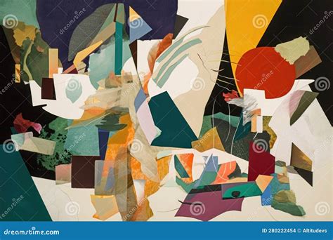 Abstract Design Of Deconstructed And Fragmented Shapes With A Collage Of Colors Stock