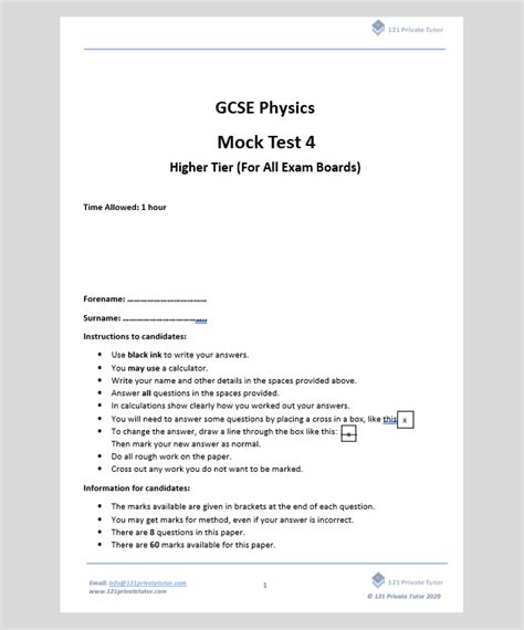GCSE Physics Mock Test Private Tutor