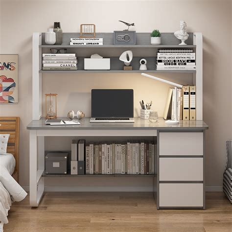 电脑桌台式家用书桌书架一体卧室学生写字桌椅组合简约现代办公桌 虎窝淘