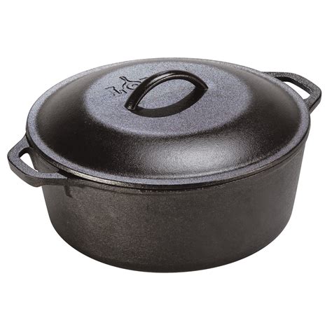 Lodge Large Pre Seasoned 5 Quart Cast Iron Dutch Oven Camp Cookware