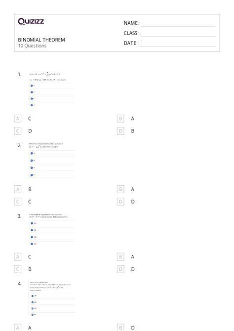 50 Binomial Theorem Worksheets For 12th Class On Quizizz Free And Printable