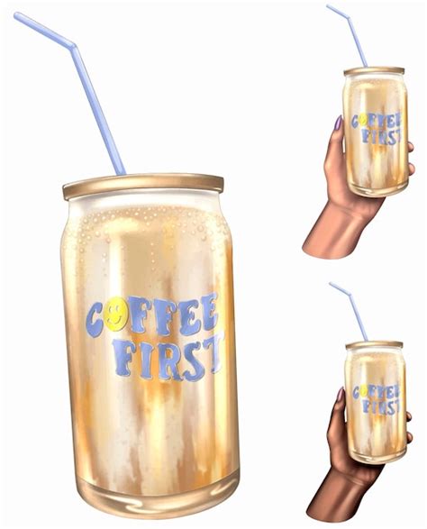 아이스 커피 차가운 음료 손안의 여름 프리미엄 벡터