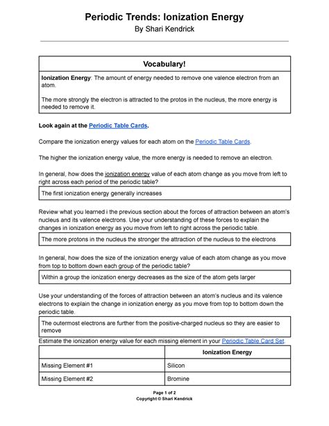 Periodic Trends Ionization Energy The More Strongly The Electron Is Attracted To The Protos In