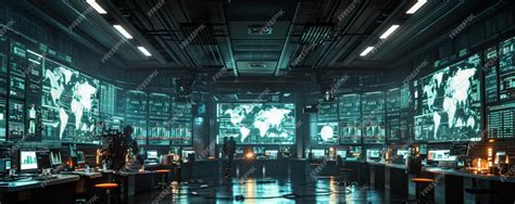Futuristic Command Center With Multiple Digital Screens And Advanced