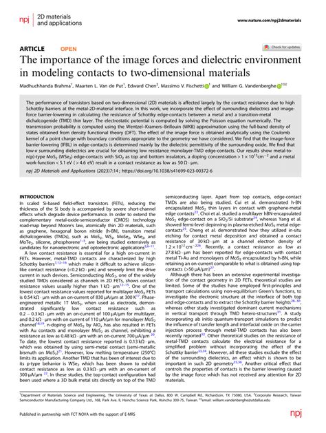 Pdf The Importance Of The Image Forces And Dielectric Environment In Modeling Contacts To Two