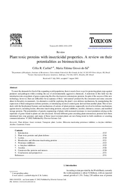 pdf plant toxic proteins with insecticidal properties a review on