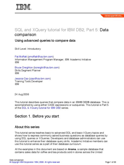 Sql And Xquery Tutorial For Ibm Db2 Part 5 Data Comparison Pdf
