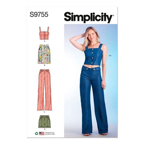 Simplicity S9755 Misses Top Skirt Pants And Shorts Pattern