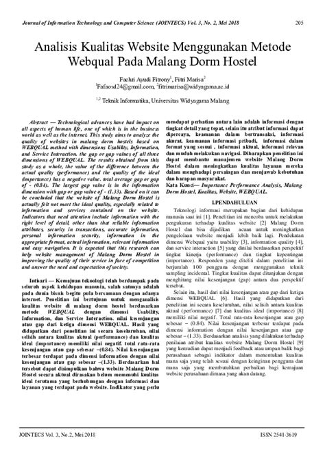 Pdf Analisis Kualitas Website Menggunakan Metode Webqual Dan Importance Performance Analysis