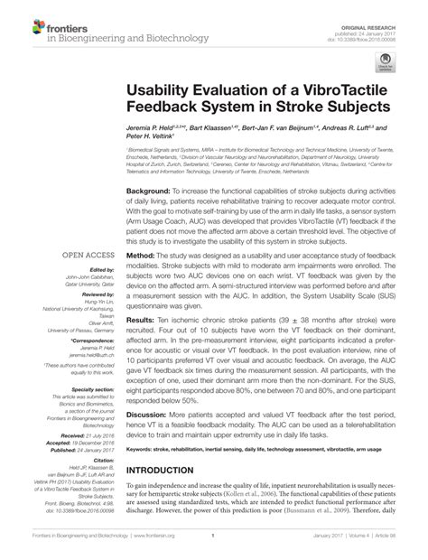 Pdf Usability Evaluation Of A Vibrotactile Feedback System In Stroke Subjects