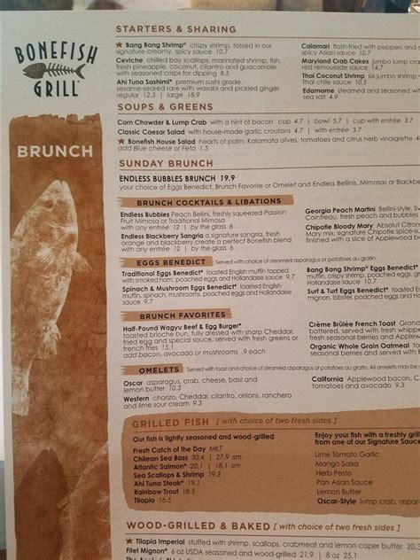 Menu At Bonefish Grill Restaurant Owings Mills Boulevard Cir