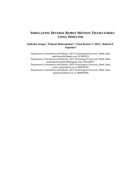Simulating Diverse Robot Motion Trajectories Using Simulink Pdf Robotics Simulation