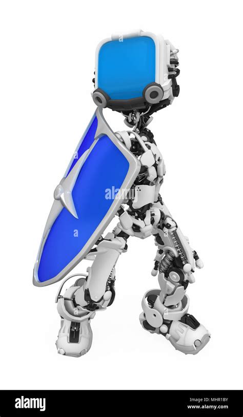 Computer Security Metaphor 3d Robotic Figure Over White Isolated