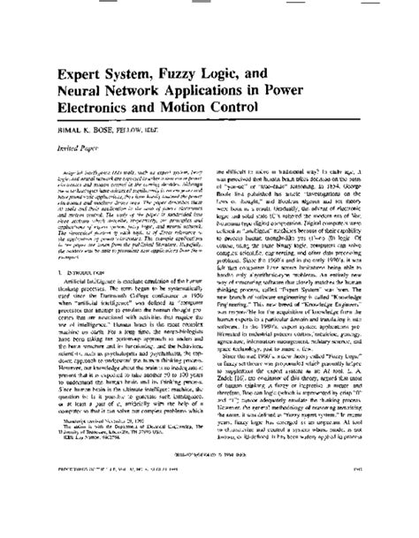 Pdf Expert System Fuzzy Logic And Neural Network Applications In