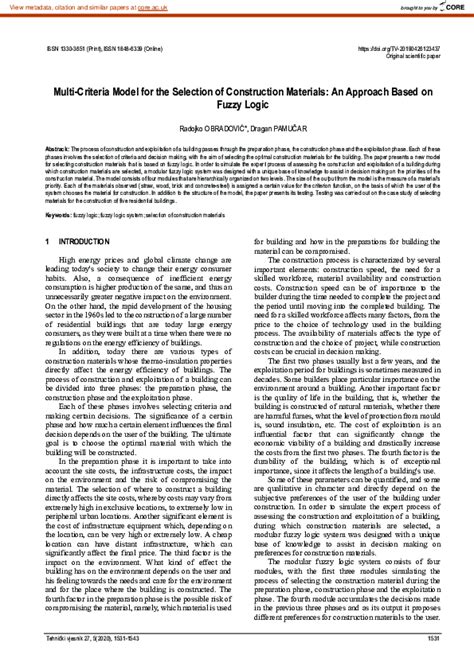 pdf multi criteria model for the selection of construction materials