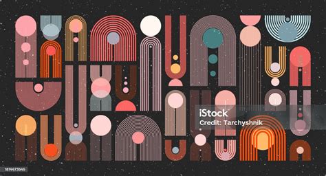 미드 센츄리 아치 원형 요소 그런지 질감의 현대적인 기하학적 모양 현대적인 디자인 미니멀리스트 아트 벽 장식 포스터 책 표지를 위한 트렌디한 디자인 요소 벡터 그림 0명에