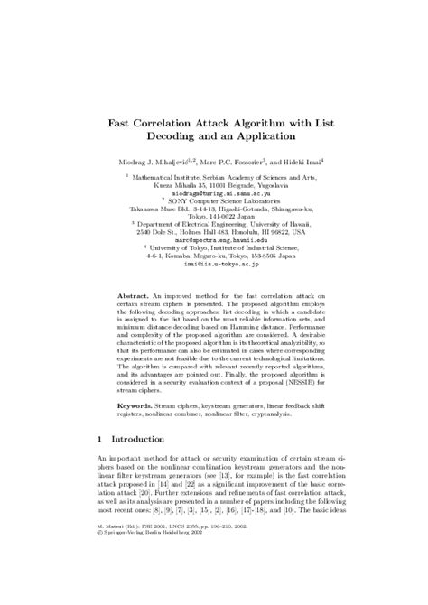 Pdf Fast Correlation Attack Algorithm With List Decoding And An