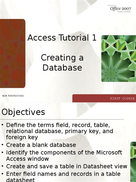 Access Tutorial 1 Creating A Database First Course Pdf Relational Database Databases