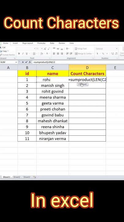 Character Count In Excel Shorts Excel Exceltraining Msexceltraining