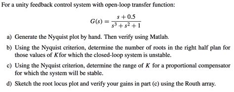 Solved For A Unity Feedback Control System With Open Loop