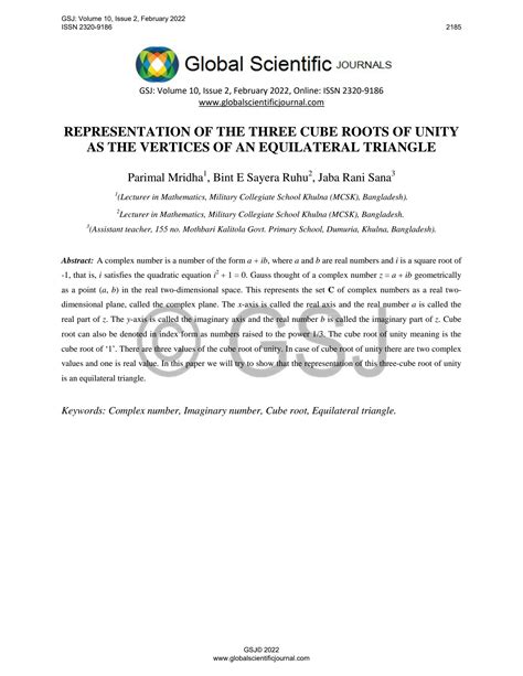 Solution Representation Of The Three Cube Roots Of Unity As The