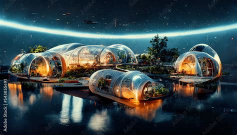 Space Expansion Concept Of Human Settlement In Alien World With Green Plant As Proof Of Life In