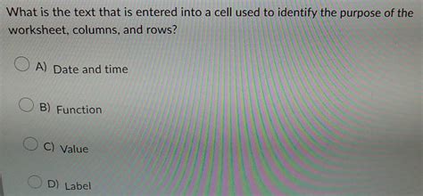 Solved What Is The Text That Is Entered Into A Cell Used To Identify