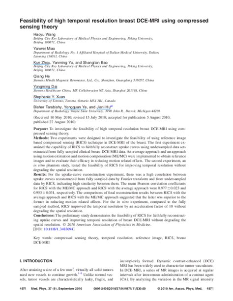 Pdf Feasibility Of High Temporal Resolution Breast Dce Mri Using