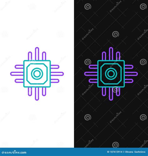 Line Processor Icon Isolated On White And Black Background CPU Central Processing Unit