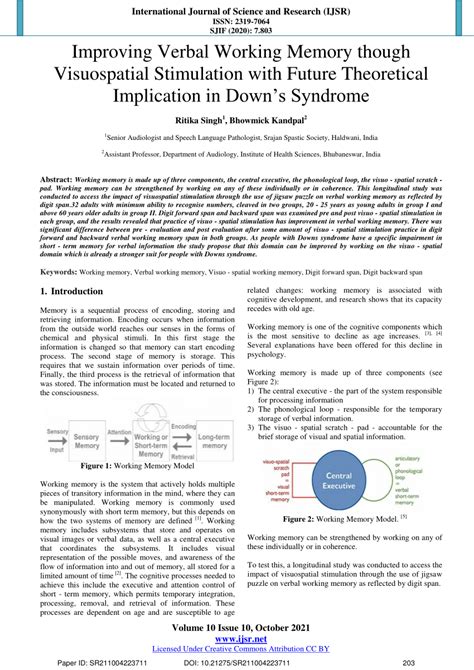 Pdf Improving Verbal Working Memory Though Visuospatial Stimulation