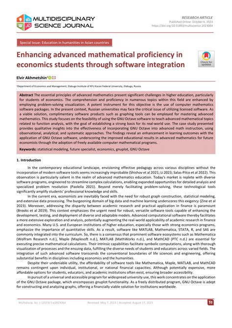 Pdf Enhancing Advanced Mathematical Proficiency In Economics Students