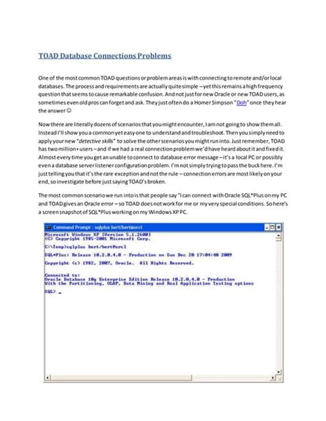 Toad Database Connections Problems Docx