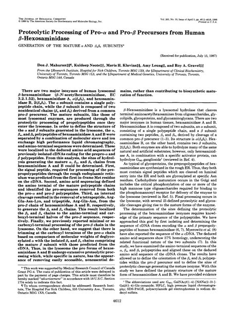 Pdf Proteolytic Processing Of Pro α And Pro β Precursors From Human β