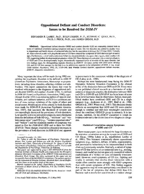 Pdf Oppositional Defiant And Conduct Disorders Issues To Be Resolved For Dsm Iv