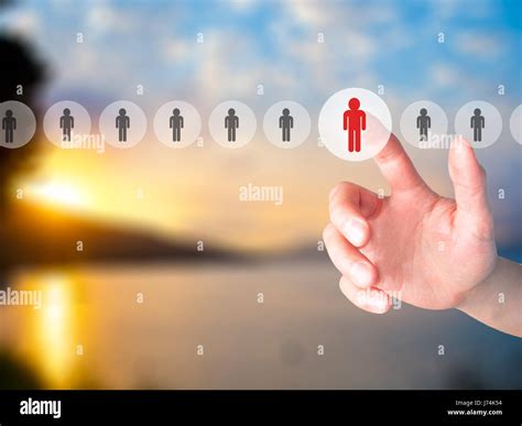 Networking and Recruitment - Hand pressing a button on blurred background. Business, technology ...